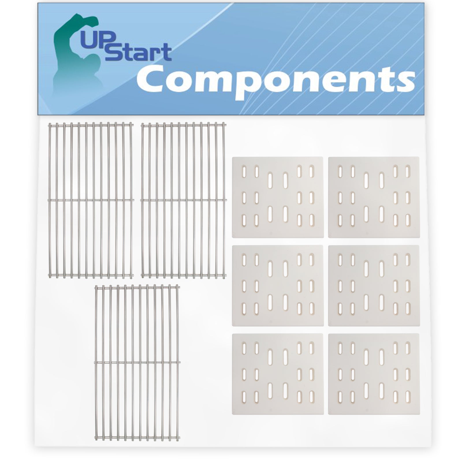3 BBQ Grill Cooking Grates & 6 Heat Shield Plate Tent Replacement for ...